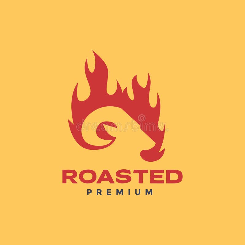 Goat Head Horned Curly Roasted Fire Flame Food Grill Logo Design Vector Stock Vector