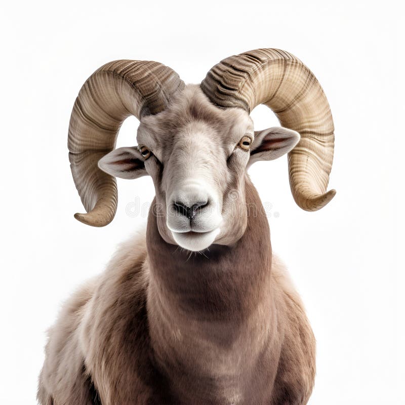 Goat Head, Mountain Sheep, Ram Portrait on White Background, Isolated ...