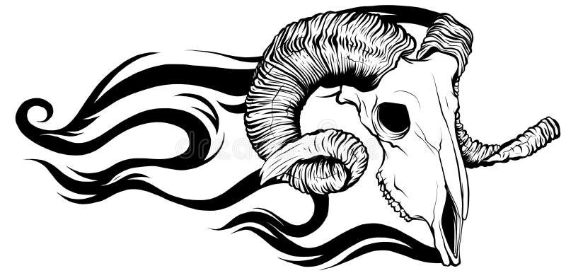 Goat Head Skull with Flames Vector Illustration Stock Vector ...