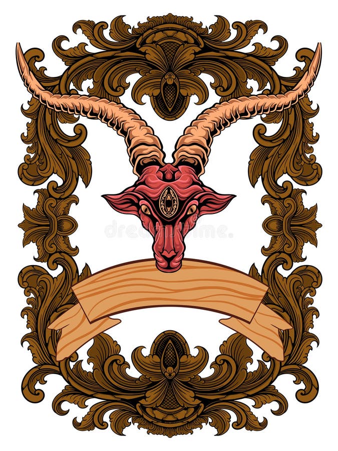 Goat Head Vector Design with Ornament Frame Stock Vector - Illustration ...