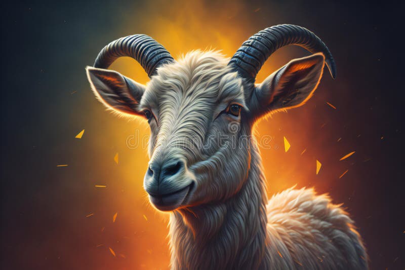 Goat with Horns on a Background of Fire. Ai Generated Stock Image ...