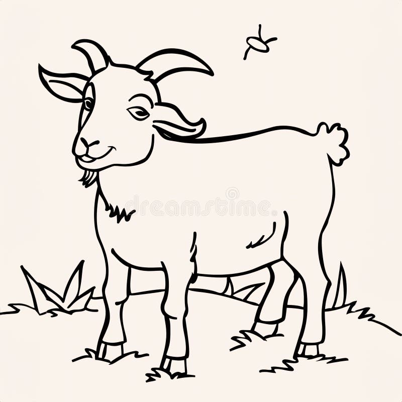 Goat - a Goat with Horns and Grass Stock Illustration - Illustration of ...