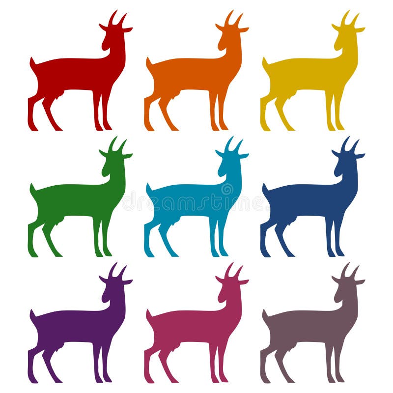 Goat icons set stock vector. Illustration of pose, cartoon - 102419159