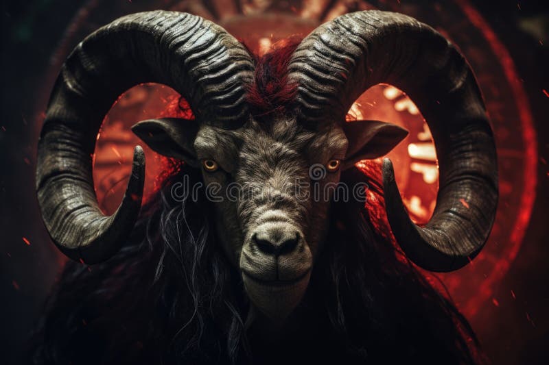 A Goat with Impressive Horns Standing in Front of a Clock. Suitable for ...