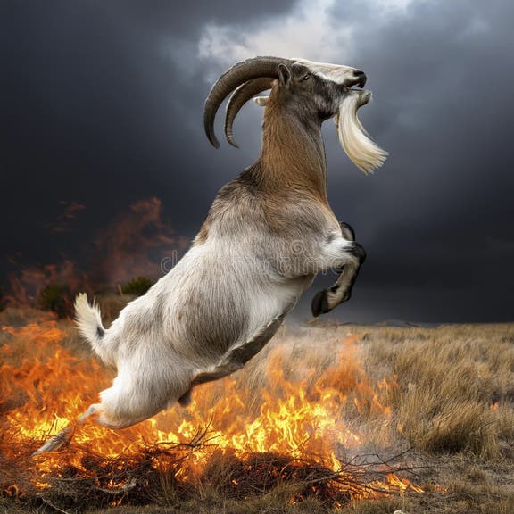 Goat jumps through fire editorial stock image. Image of concept - 328086139
