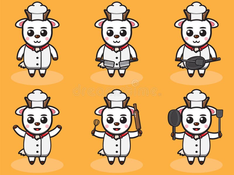 Vector Illustration of Cute Goat Chef Cartoon Set. Stock Vector ...