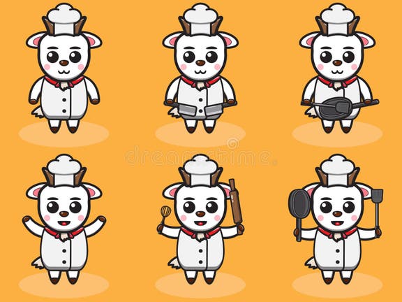 Vector Illustration of Cute Goat Chef Cartoon Set. Stock Vector ...