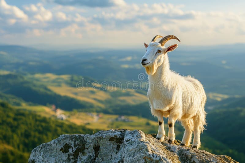 Goat on Large Rock stock photo. Image of animal, goat - 381702476