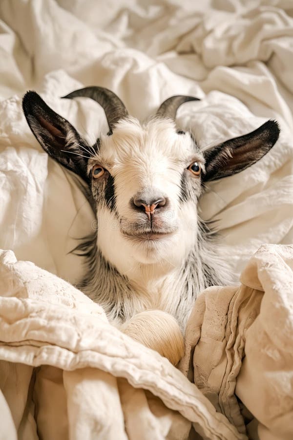 A Goat is Laying in Bed with White Sheets. Generative AI Stock Photo ...