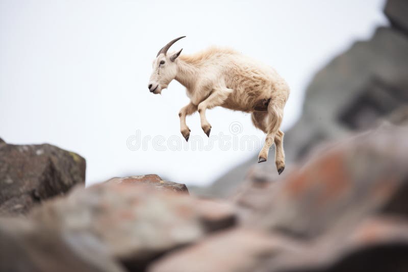 Goat Leaping between Boulders on Slope Stock Image - Image of animal ...