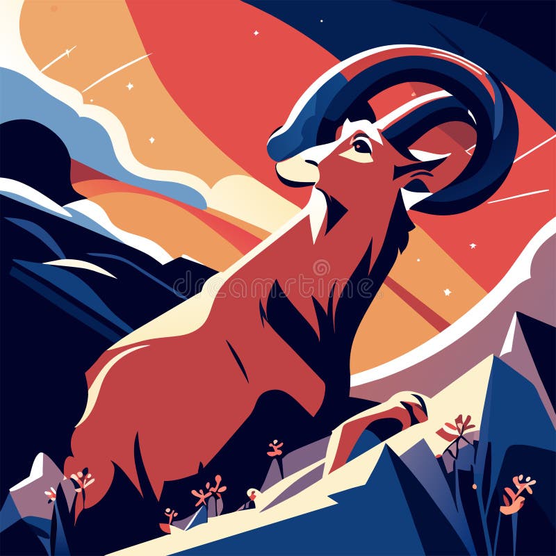 Goat in the Mountains. Vector Illustration of a Mountain Goat in the ...