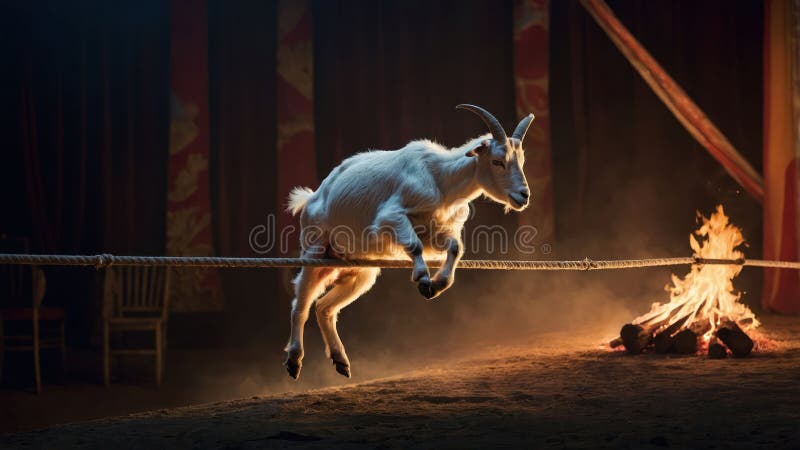 Graceful Goat Leaping Over Fire, Circus Performance Stock Illustration - Illustration of rope ...