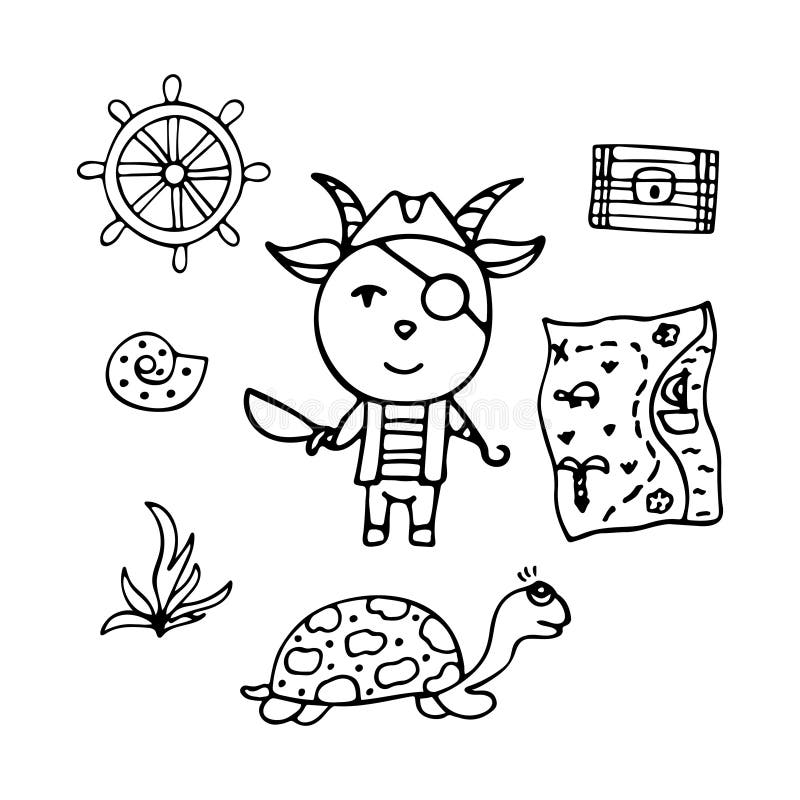 The Goat is a Pirate with a Sword, a Hook and the Treasure Map Stock ...