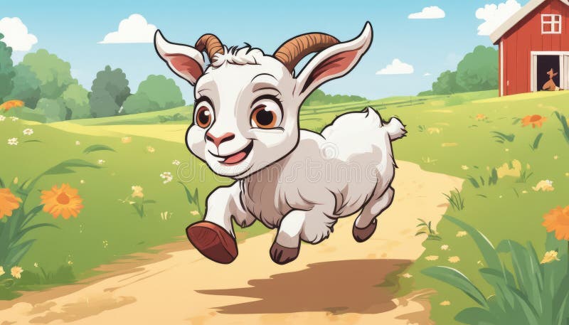 A Goat with a Red Shoe on Its Foot Running Down a Dirt Road Stock ...