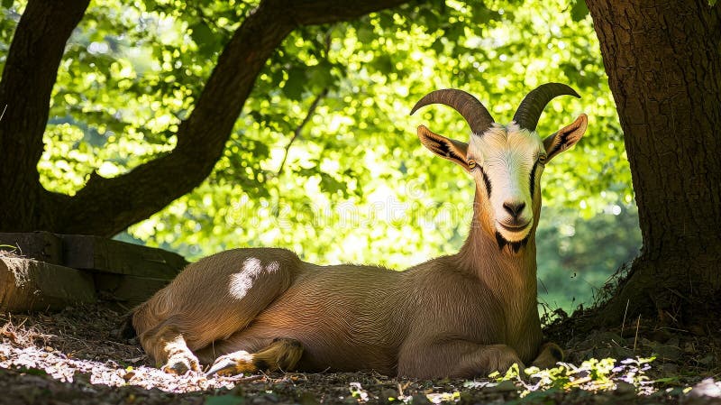 Goat Resting Under a Tree stock image. Image of fauna - 336538891