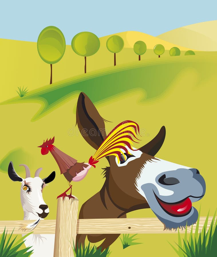 Donkey, Dog, Rooster and Cat Stock Illustration - Illustration of fairy ...