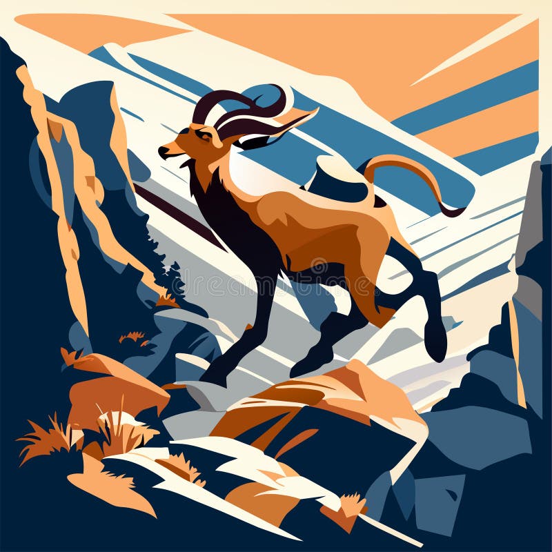 Goat Running in the Mountains. Vector Illustration in Flat Style Stock ...