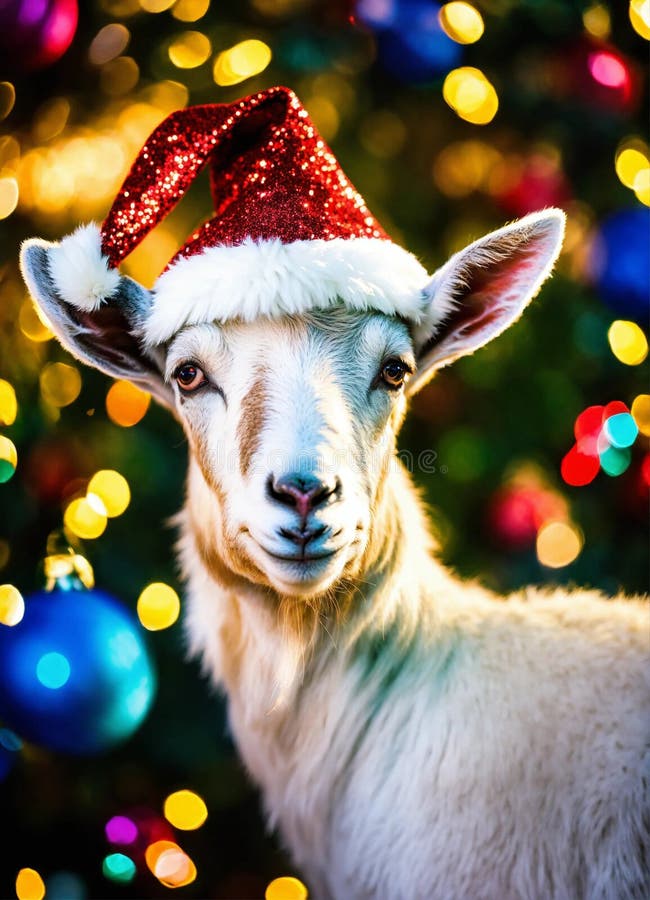 Goat in Santa S Hat Year of the Goat. Selective Focus Stock Image ...