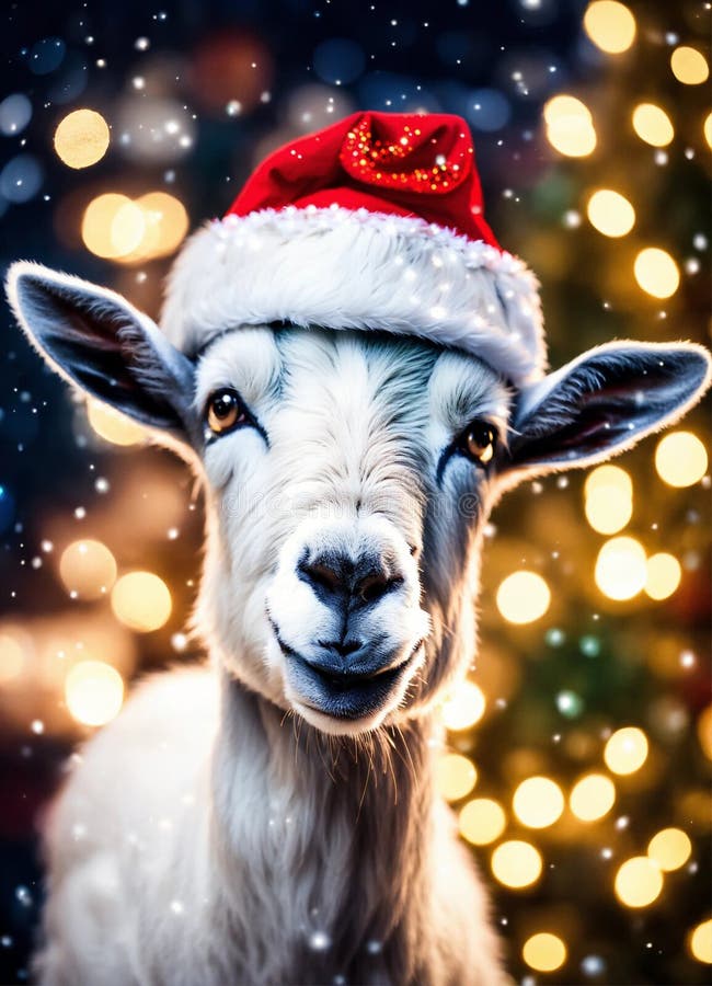 Goat in Santa S Hat Year of the Goat. Selective Focus Stock Image ...