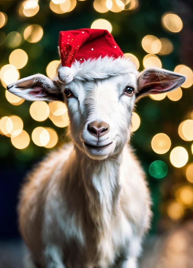 Goat in Santa S Hat Year of the Goat. Selective Focus Stock Image ...