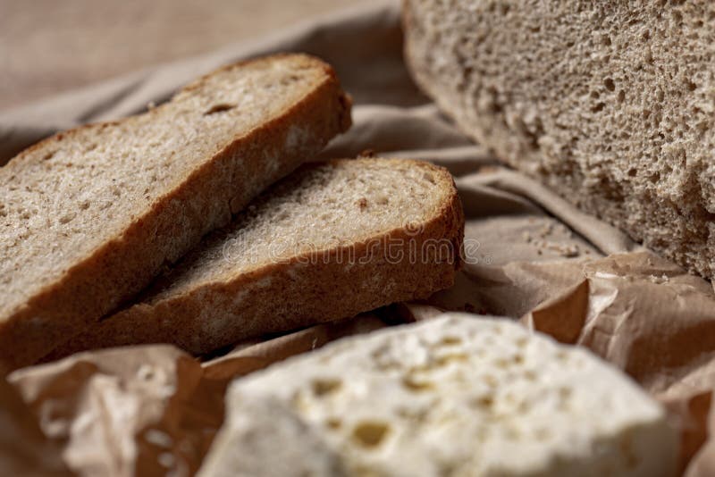 Goat or Sheep Cheese and Bread . Stock Image - Image of healthy, dinner ...