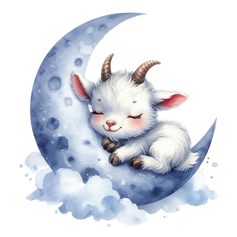 Goat sleeping on the moon stock illustration. Illustration of goat ...
