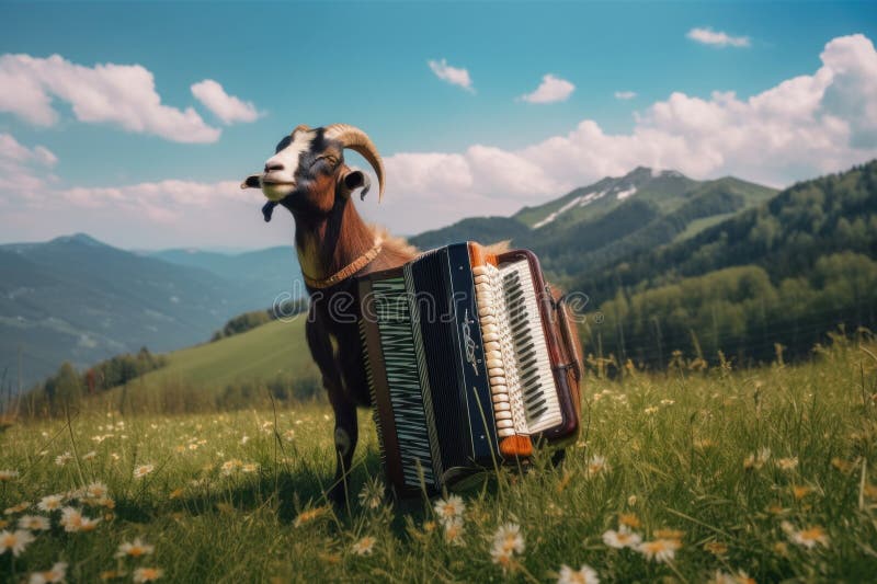 A Goat Standing in a Field with an Accordion. Generative AI Image ...