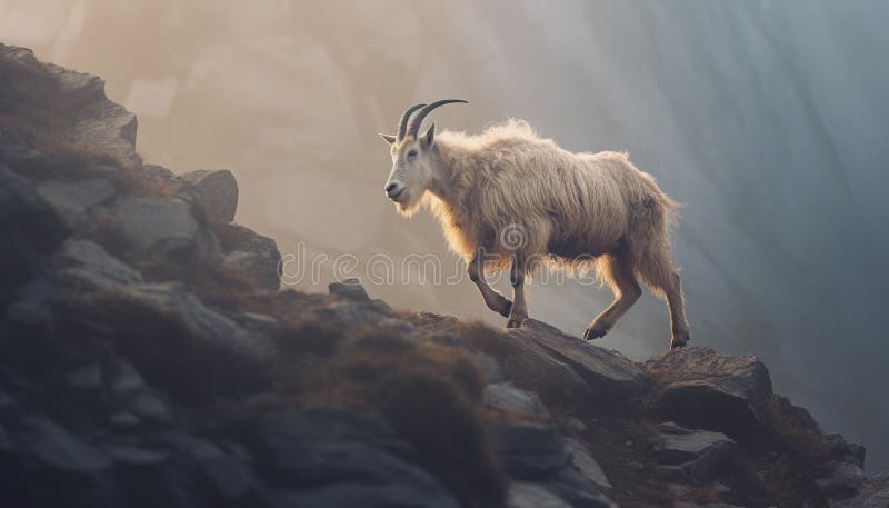 Goat Standing on Mountain Peak, Surrounded by Nature Generated by AI ...