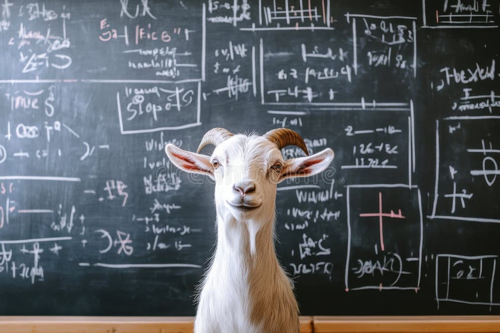 Goat Stands Confidently in Front of Blackboard Writing Math Equations ...