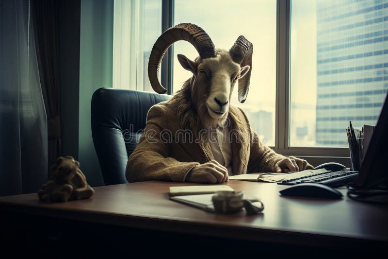 Goat in Suit Sitting at Desk with Keyboard. Generative AI Stock Image ...