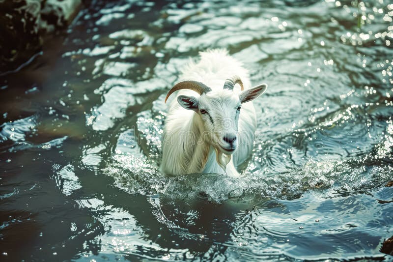 Goat is Swimming in a River Stock Photo - Image of calm, domestic ...