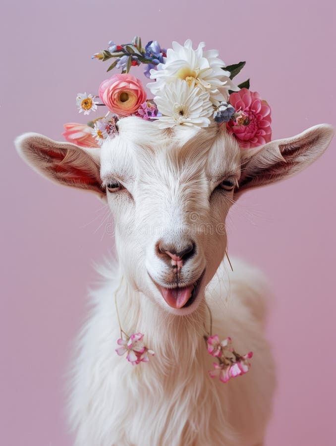 A Goat Wearing a Flower Crown Stock Image - Image of rustic, goat ...
