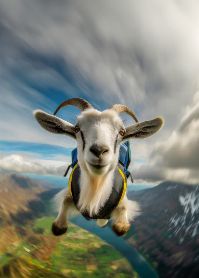 GA Goat Wearing Skydiving Pack is Falling from High Altitudeenerated ...