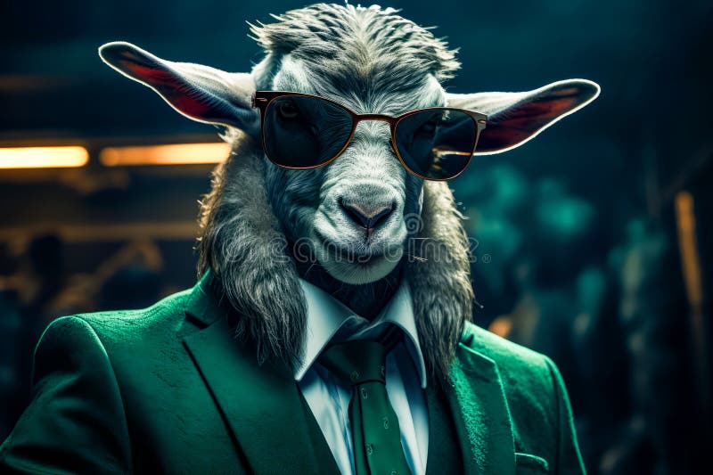 Goat Wearing Suit and Sunglasses with Green Jacket. Generative AI Stock ...