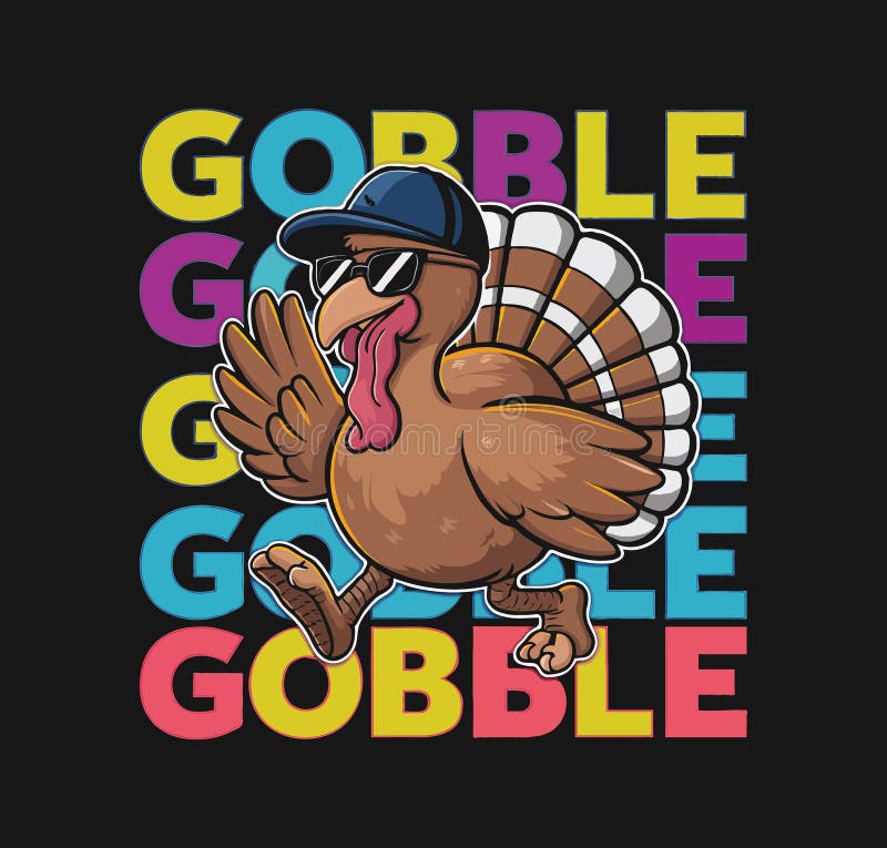 Gobble T-shirt Design Vector, Wild Turkey Funny T-shirt Design with ...