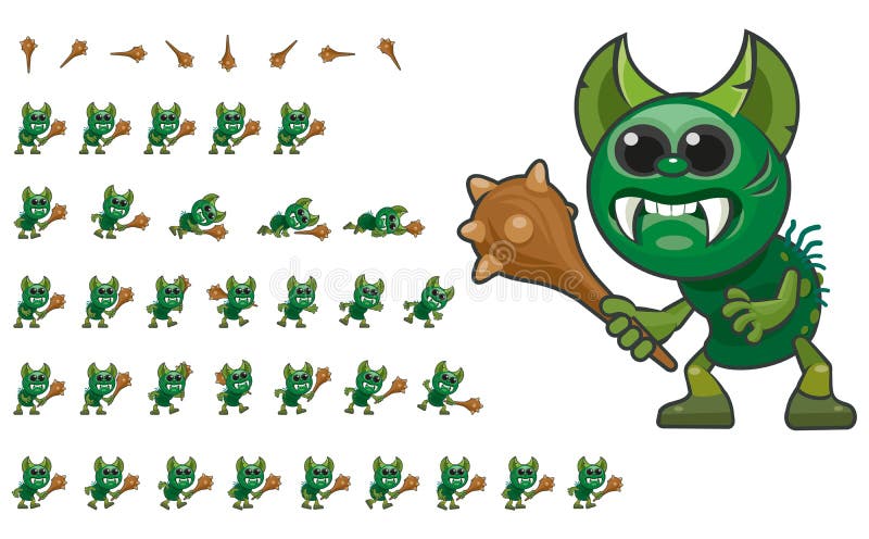 Goblin Armed with a Club. Game Animated Character. Game Sprite Stock ...