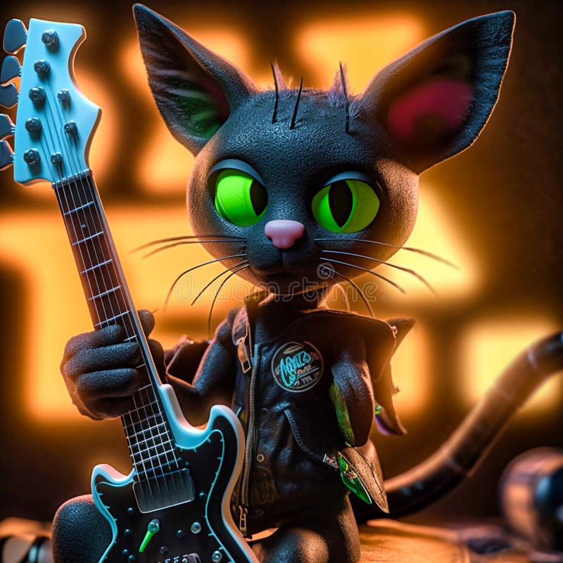 Goblin a Black Cat As a Fender Guirar Player, Generative AI Stock ...