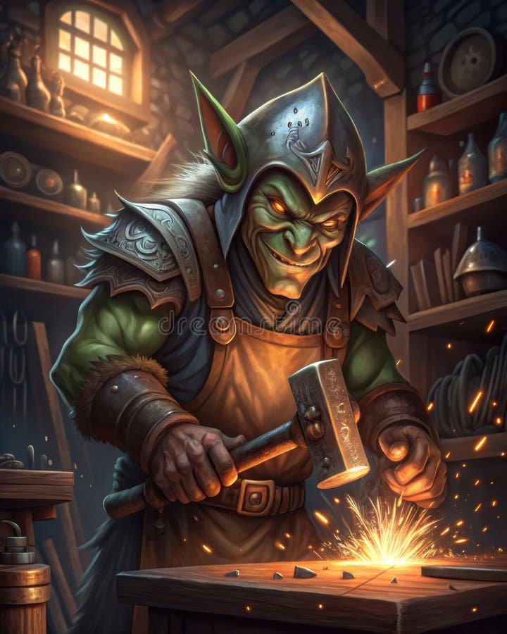 Goblin Blacksmith is Forging Powerful Magical Weapon Dimly Lit Workshop ...