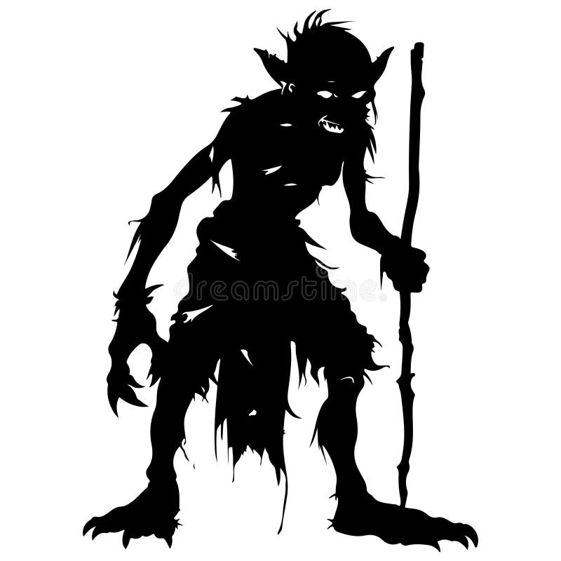 Goblin Silhouette with a Spear for Dark Fantasy Themes and Villainous ...