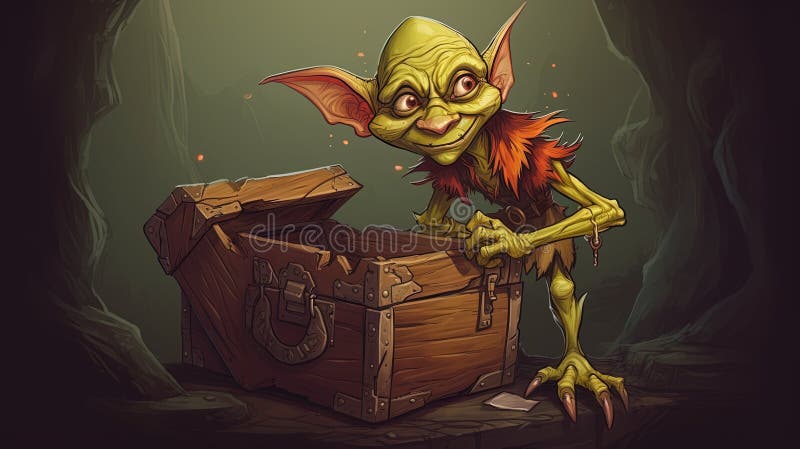 A Goblin Holding a Treasure Chest Stock Illustration - Illustration of ...