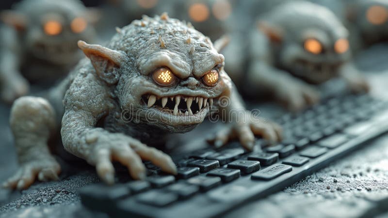 Goblin-like Creatures Typing on a Keyboard with Glowing Eyes, AI Stock ...
