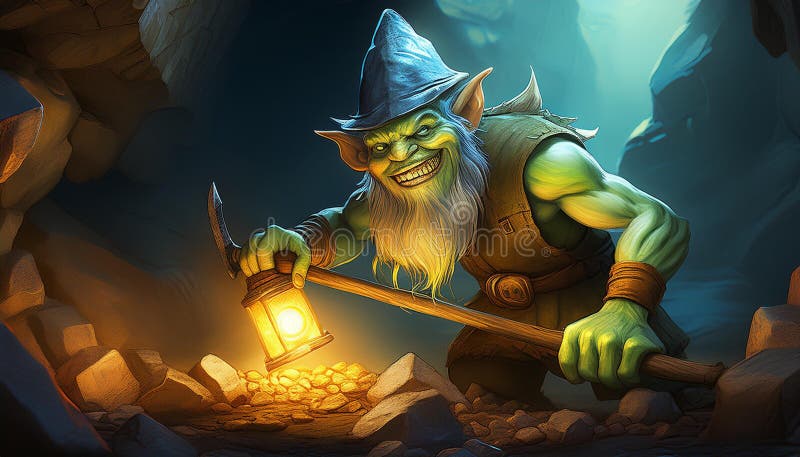 Goblin is Mining Gold in a Mine Stock Illustration - Illustration of ...