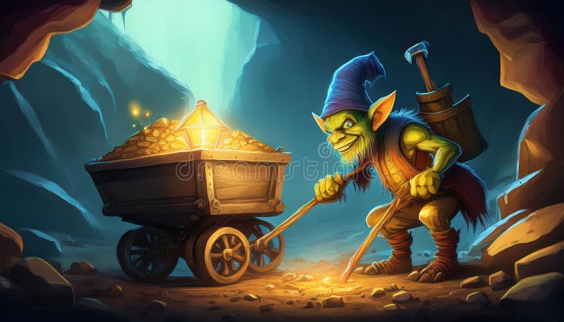 Goblin is Mining Gold in a Mine Stock Illustration - Illustration of ...