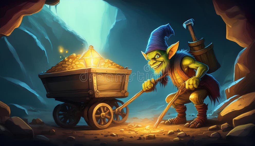 Goblin is Mining Gold in a Mine Stock Illustration - Illustration of ...