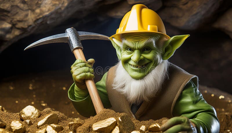 Goblin is Mining Gold in a Mine Stock Illustration - Illustration of ...