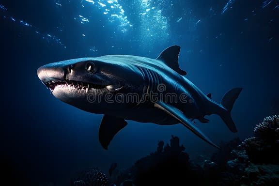 Goblin Shark Mid Hunt in Deep Ocean Sea Stock Illustration ...