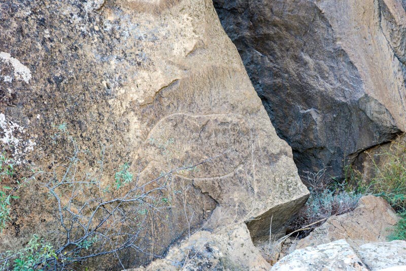 Gobustan Petroglyphs, Azerbaijan Stock Image - Image of inscription ...