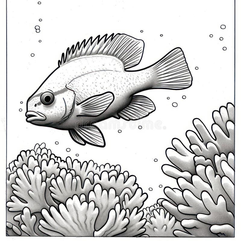 Goby Fish Drawing Coloring Book Page Stock Illustration - Illustration ...