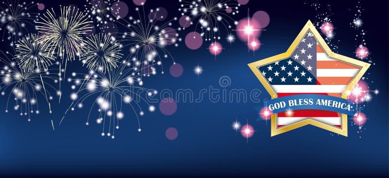 God Bless America Golden Star Fireworks Header Stock Vector ...