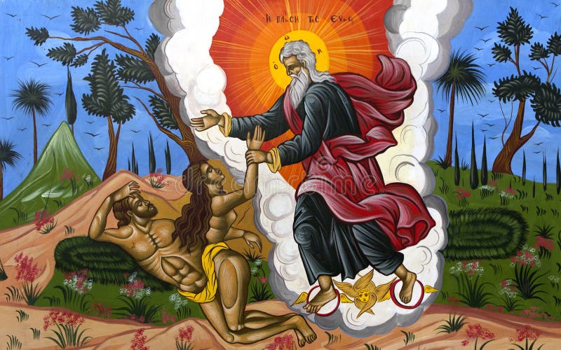 God creating Adam and Eva stock image. Image of tree - 27843009